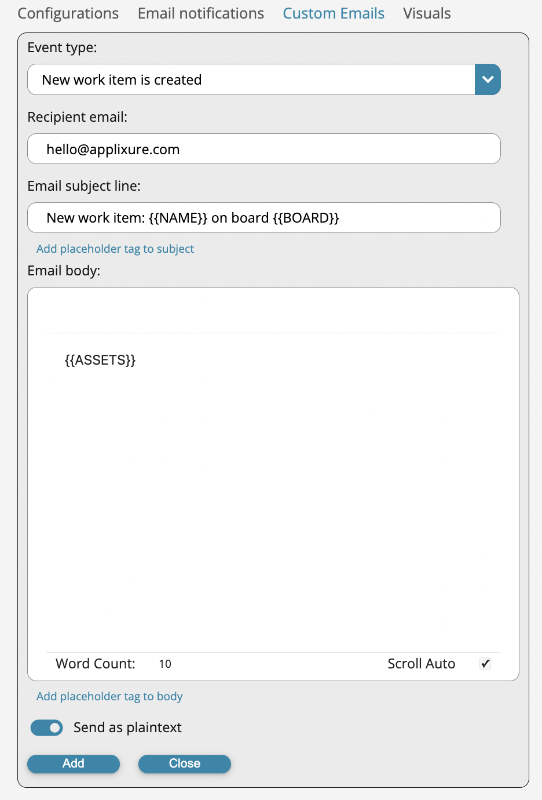 Custom emailing from Applixure Workflow
